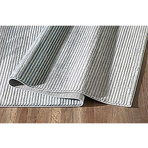 Abani Grey & Blue Minimalist Striped 4' X 6' Area Rug - Rustic Rugged Contemporary Modern Style Accent Rug, Vista Collection Rugs