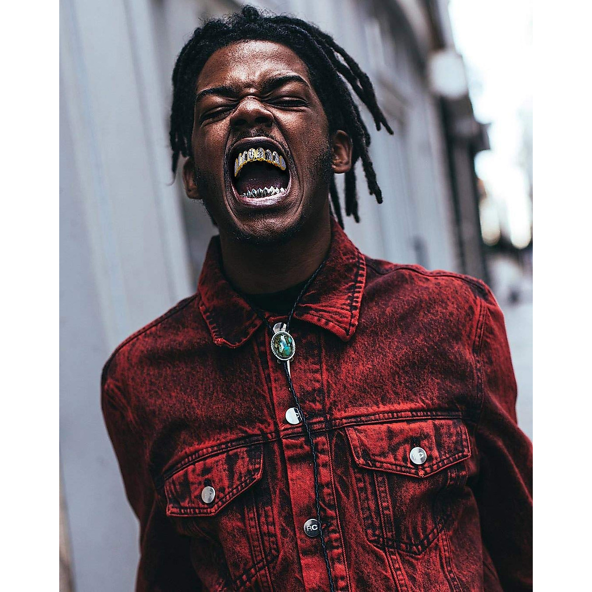 18K Gold Plated Hip Hop Diamond Cut Rugged 8 Teeth TOP and Bottom Grillz Set (Gold&Silver)