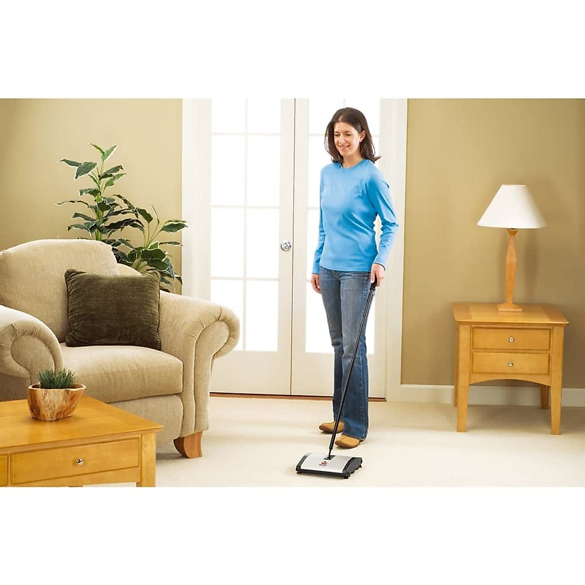Bissell Natural Sweep Carpet and Floor Sweeper with Dual Rotating System and 2 Corner Edge Brushes, 92N0A, Silver