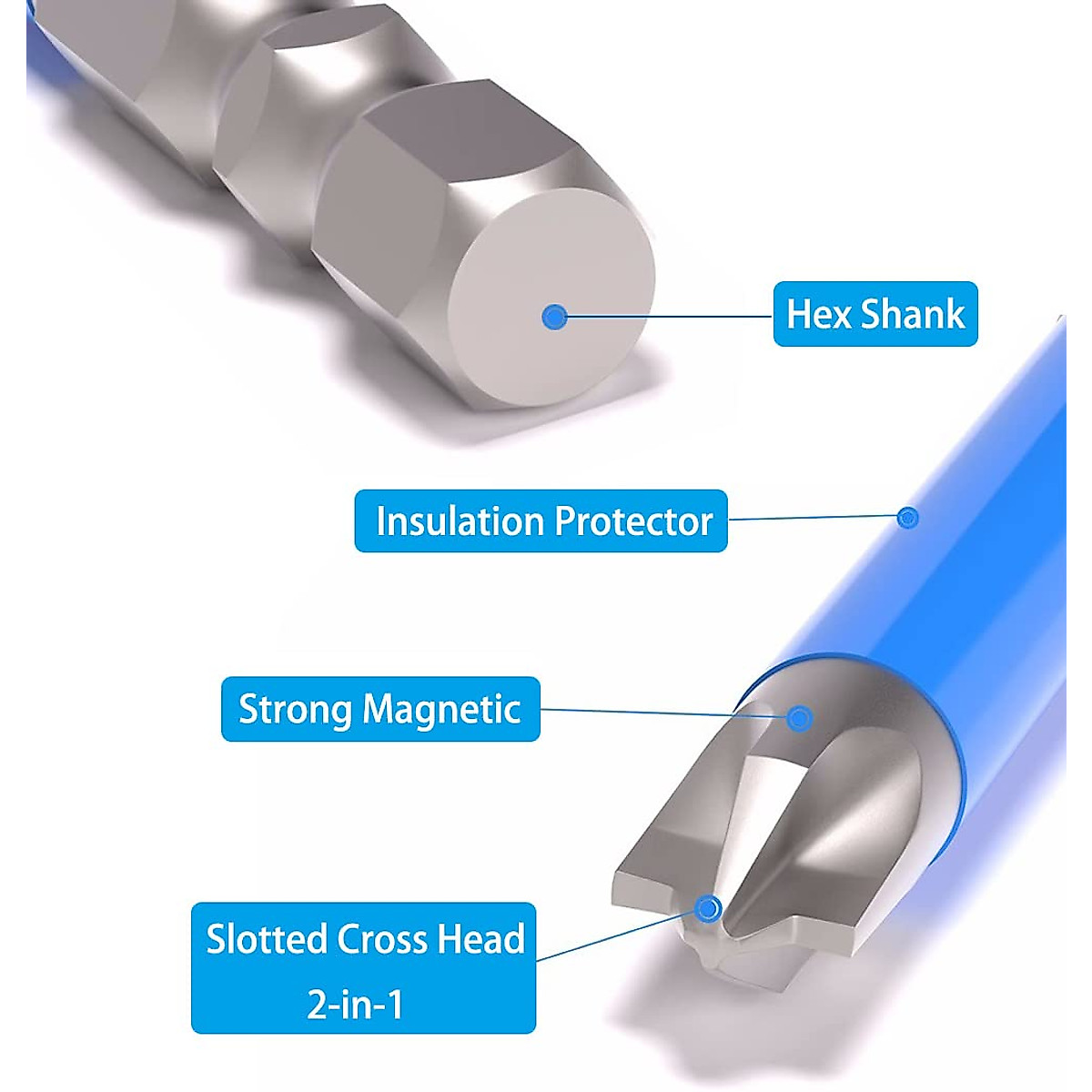 Saipe 10pcs Magnetic Special Flat Slotted Phillips Cross Head Screwdriver Bit Sets for Electrician PH2 Bit 1/4 Inch Hex Shank Screw Driver Drill Bit