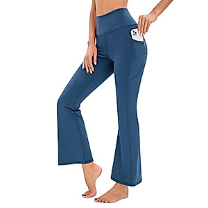 KOJOOIN Women's Dress Pants Straight Leg Flare Pant Lightweight High Waist Tummy Control Work Pants with Pockets Blue