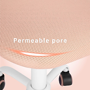 FurnitureR Teens Girls Task Chair 360 Swivel, Low Mid PP Mesh Back Fabric Seat, Height Adjustable, Rolling Castor, W15.7inces x D15.2inces x H29.5-34.2inches (Rose)
