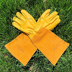 Acdyion Gardening Gloves for Women/Men Rose Pruning Thorn & Cut Proof Long Forearm Protection Gauntlet, Resistant Thick Cowhide Leather Work Garden Gloves