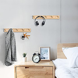 HangerSpace Wooden Wall Mounted Coat Rack, Natural Wood Duty Coat Hooks with 5 Pegs Wall Hooks, Wooden Coat Hanger Hat Rack for Hanging Coats Towels Purse Robes