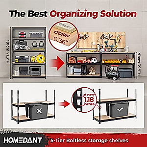 HOMEDANT Z-beam 5 Tier Laminated Heavy Duty Garage Storage Adjustable Wide Size Metal Shelving Unit Utility Rack Shelves Organization Multipurpose Shelf Shed Warehouse 47.7"W x 18.2"D x 71.3"H 1Pack