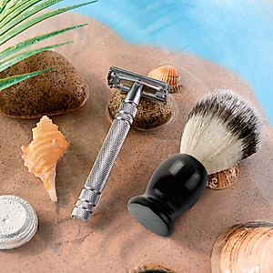 Bassion Shaving Brush for Men Wet Shave Using Shaving Cream & Soap, Wood Handle Hair Salon Shave Brush for Safety Shaving Razor, Straight Razor, Father's Day Gifts for Him Dad Boyfriend (Black)