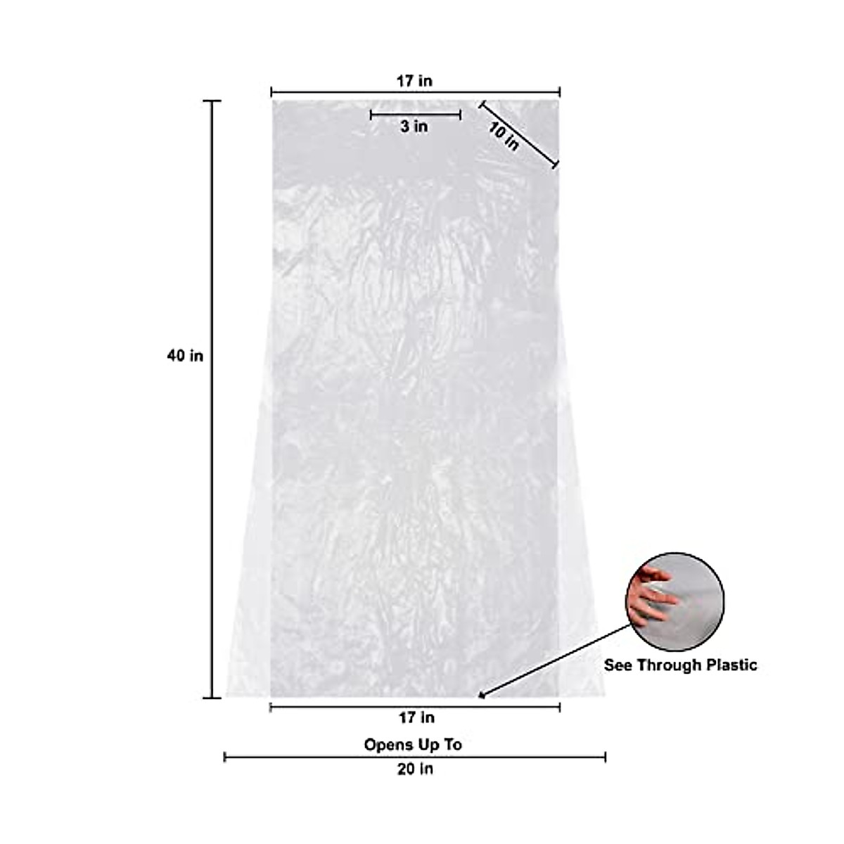 Party Bargains 40 Inch Garment Bags - [50 Count] 80 Gauge Dry Cleaning Laundrette Bag for Suits, Dresses, Gowns, Coats, Uniforms, & More - Clear Polyethylene Clothes Cover Protector