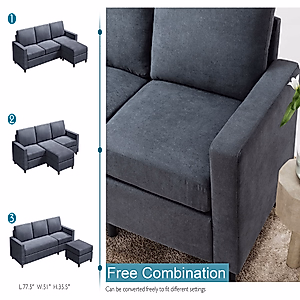 SUNLEI 79'' Convertible Sectional Sofa, L Shaped Couch Reversible Chaise Modern Linen Fabric for Small Space(Dark Grey)