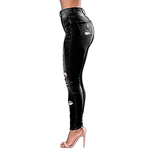 Women's High Waisted Jeans for Women Distressed Stretch Jeans for Women Ripped Butt Lift Jeans Denim Pants Black, Size 16