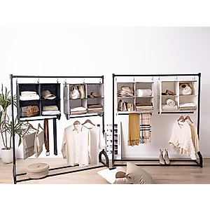 StorageWorks Hanging Closet Organizer with Garment Rod, 4 Section Closet Hanging Shelves, Hanging Clothes Cube Organizer, Mixing of Brown & Beige, 12 ¼" D x 24 ½" W x 28" H
