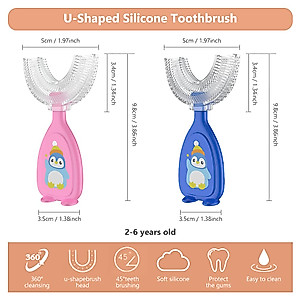 Kdgtebo 2 PCS U Shaped Toothbrush,Kids Toothbrushes,Kids U Shaped Toothbrush,U Shape Kids Manual Toothbrush,360 Kids U-Shaped Toothbrush,Soft Silicone Brush Head,Design for Toddler Toothbrush Age 2-6