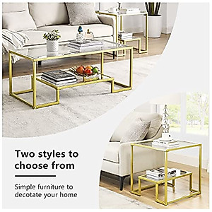 Alohappy Glass Coffee Table Modern Rectangular Coffee Table with 2-Tier Storage Shelf and Sturdy Metal Frame Center Table Easy Assembly for Living Room