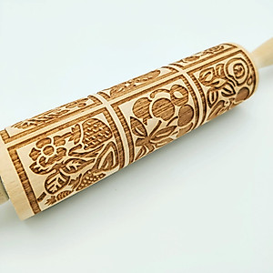 Wooden Embossed Rolling Pin for Baking Embossed Cookies Deep Engraved Rolling Pin Kitchen Decor Tools(2pcs)