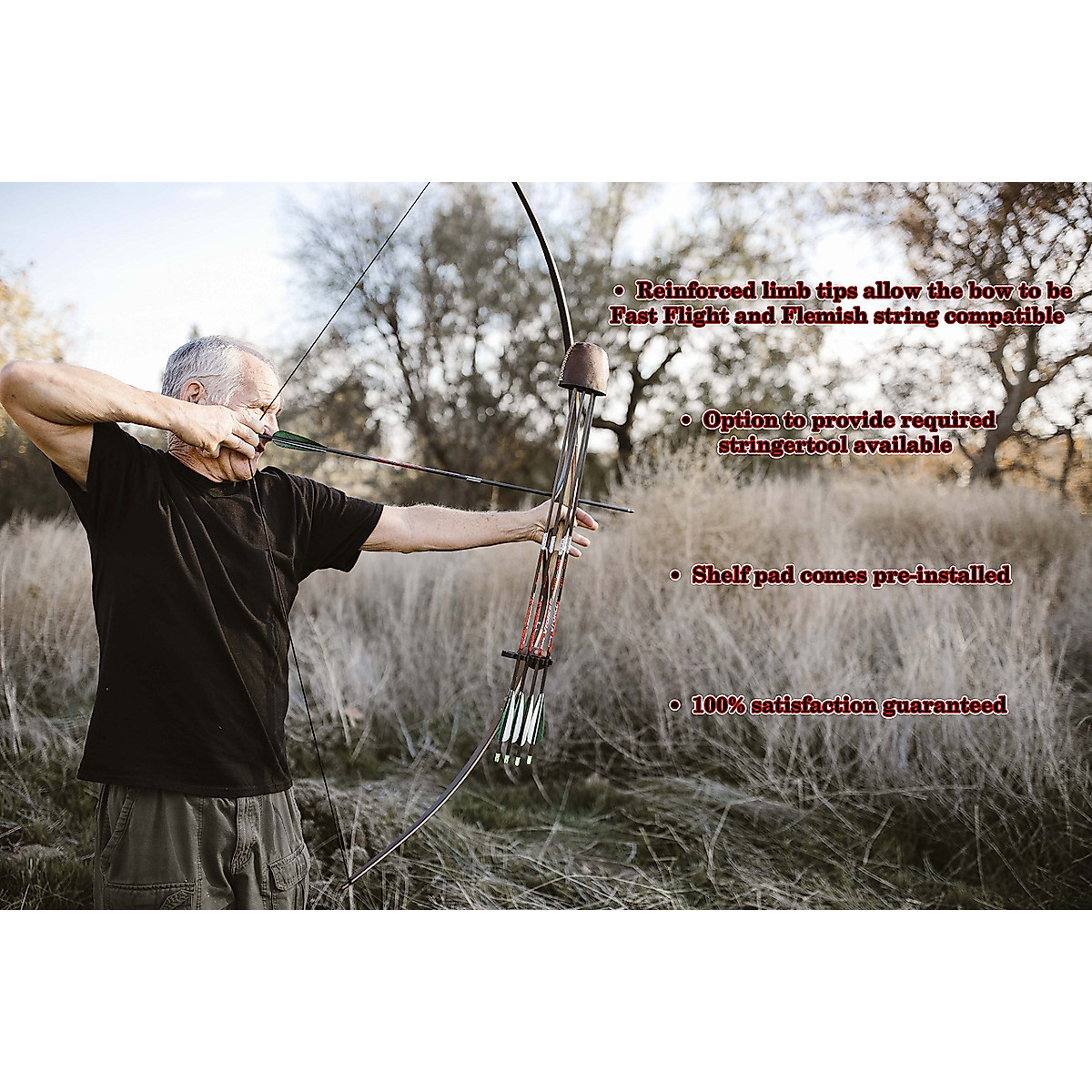 Southwest Archery Scorpion Traditional Hunting Long Bow – 68” Longbow – Right & Left Hand – Draw Weights in 25-60 lbs – USA Based Company – Perfect for Beginner to Intermediate – 1 Year Warranty