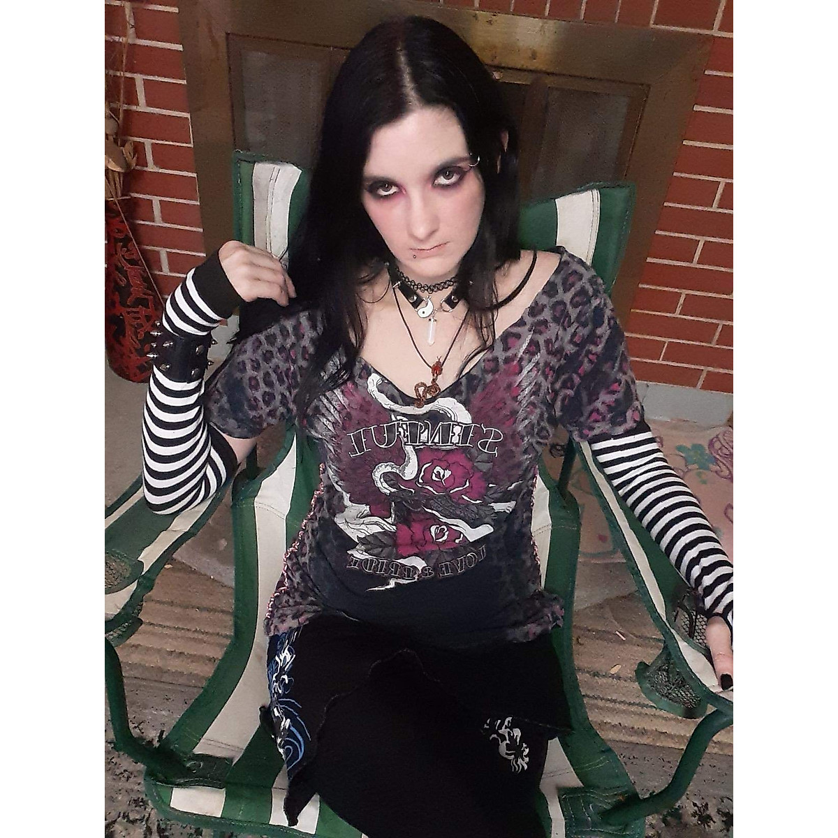 Bienvenu Punk Gothic Rock Long Arm Warmer Fingerless Gloves, Black White