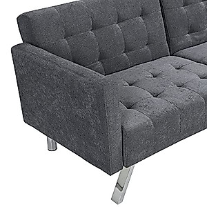 75"Convertible Folding Futon Sofa Bed,Split Back Design,Modern Fabric Sleeper Couch Bed with Armrest and Chrome Legs,Upholstered Recliner Loveseat for Living Room Apartment Dorms Office (Dark Grey)