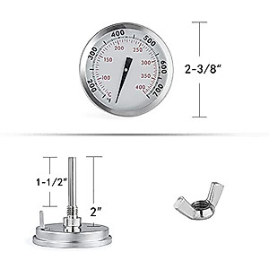 X Home 67088 Thermometer Replacement for Weber Genesis 300 Series & Summit Grills, Thermometer for Genesis E/S-310 330, Sliver Temperature Gauge Center Mount, 2-3/8" Diameter