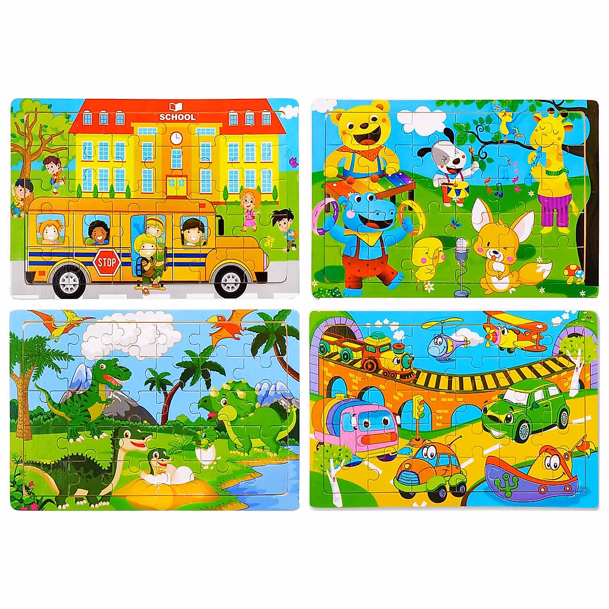 SURFCUZ Wooden Jigsaw Puzzles Set for Kids Age 3-8 Year Old 30 Piece Colorful Wooden Puzzles for Toddler Children Learning Educational Puzzles Toys for Boys and Girls (4 Puzzles)