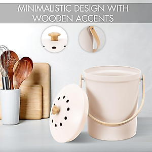 Beautiful Kitchen Compost Bin with Smell Proof Lid - Rust Proof and Odorless Compost Bucket for Your Countertop with No Smell Filters - Easy to Clean 1.1 Gallon Bin Looks Great On Any Kitchen Counter