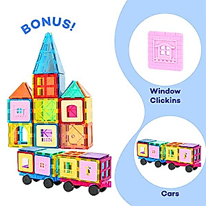 Anbalulu Magnetic Tiles, Magnetic Blocks for Kids, Magnet Building Set, Stacking Blocks, Preschool Stem Construction Building Set 100 Pcs