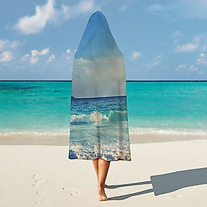 Hooded Blanket Poncho, Ocean Women Men Hooded Blanket, Beach Sunset Waves, Soft Warm Cozy, 40 x 50inches, for Kids Adults Travel Throw Blankets, Multicolor