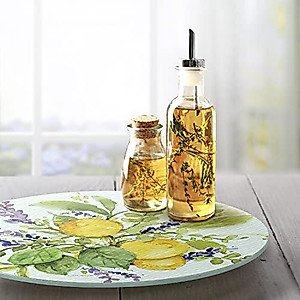 CounterArt Watercolor Lemons 4mm Heat Tolerant Tempered Glass Lazy Susan Turntable 13" Diameter Cake Plate Condiment Caddy Pizza Server