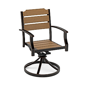 Cozyman Outdoor Dining Chair Set of 2, Swivel Rocking Patio Chairs, HDPE Seat with Aluminum Frame Patio Dining Chairs, Outdoor Chairs, Balcony Chair for Backyard Deck Porch, Brown-Oil Printed