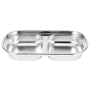 Stainless Steel Sauce Dish Seasoning Dish Snack Plate Divided Food Dipping Bowl Kitchen Condiment Snack Serving Dishes (2 Grids)