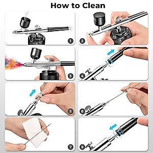 Gocheer Airbrush Kit with Compressor - 48PSI Rechargeable Cordless Non-Clogging Air Brush Set with 0.2/0.3/0.5mm Nozzles for Nail Art,Makeup,Cake Decoration,Model Painting,Barber etc.