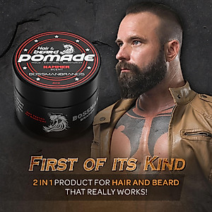Bossman Hair & Beard Pomade - Gift for Valentine's Day for Him - All Day Hold, Control and Moisturizing Hair, Beard and Moustache Styling Product - Natural Strong Hold Pomade (Hammer Scent)