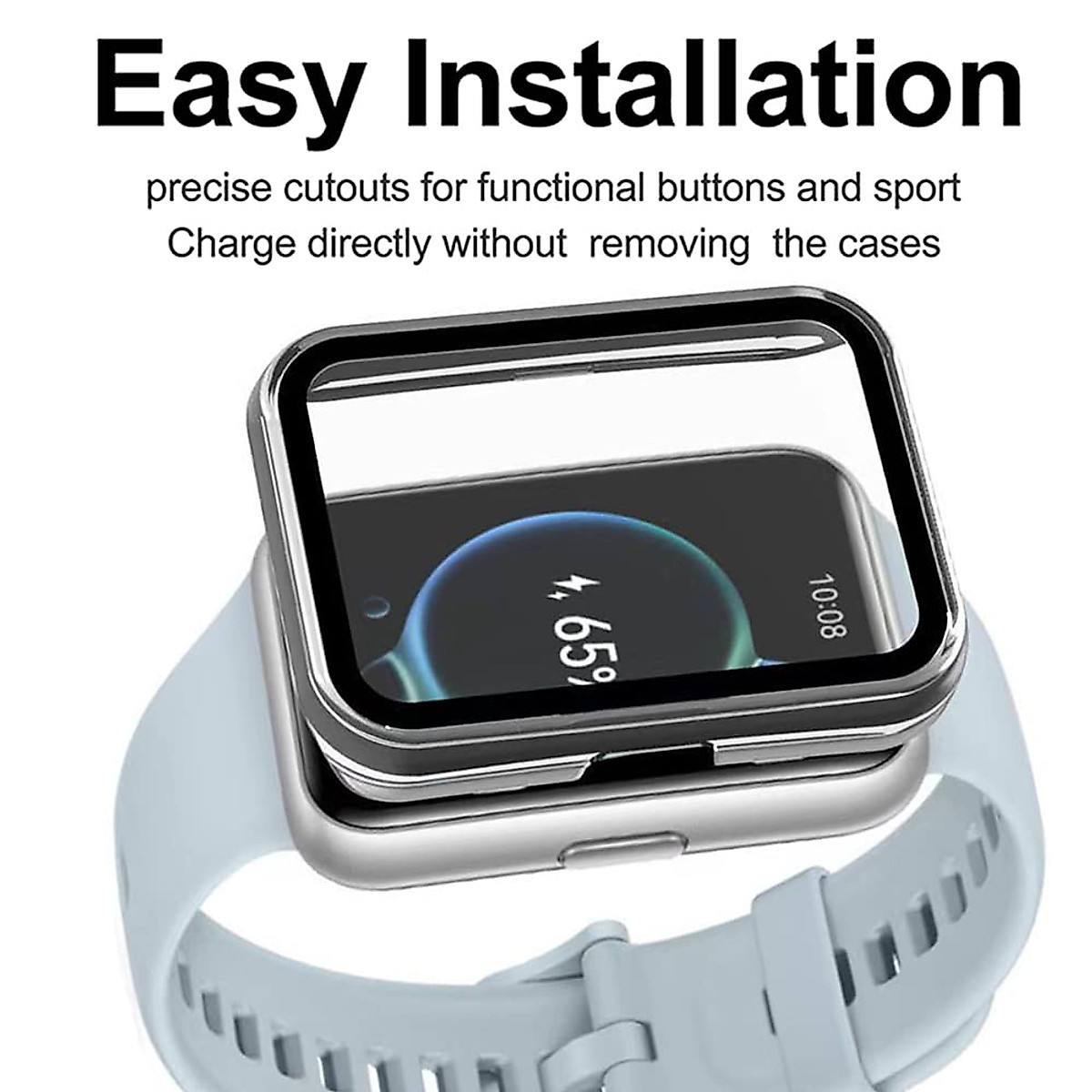 Acadeny 2 pieces Case With Tempered Glass Screen Protector Compatible for Huawei fit 2, 9H Hardness 360 ° All-round Protective Cover Ultra-thin Protective PC Case Cover for , Black+Transparent