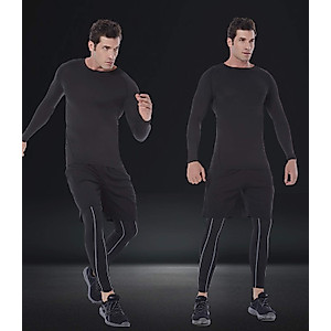 SILKWORLD Men's Long-Sleeve Compression Shirt Base-Layer Running Top, 3 Pack: Black#3, L