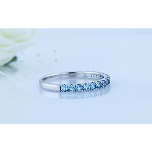 Dazzlingrock Collection 0.52 Carat (ctw) Round Blue Topaz Ladies Half Eternity Style Wedding Stackable Band 1/2 CT | 14K White Gold, Size 6.5