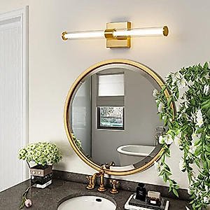 Gold Bathroom Vanity Light Fixtures, LED Brass Wall Sconce Over Mirror with Clear Glass Shade 30.31 Inch 18W 4000K 360° - Vanity Lights for Bathroom Bar Living Room