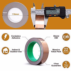 LOVIMAG Copper Foil Tape (1inch X 66 FT) with Conductive Adhesive for Guitar and EMI Shielding, Crafts, Electrical Repairs, Grounding,Masking Tape.