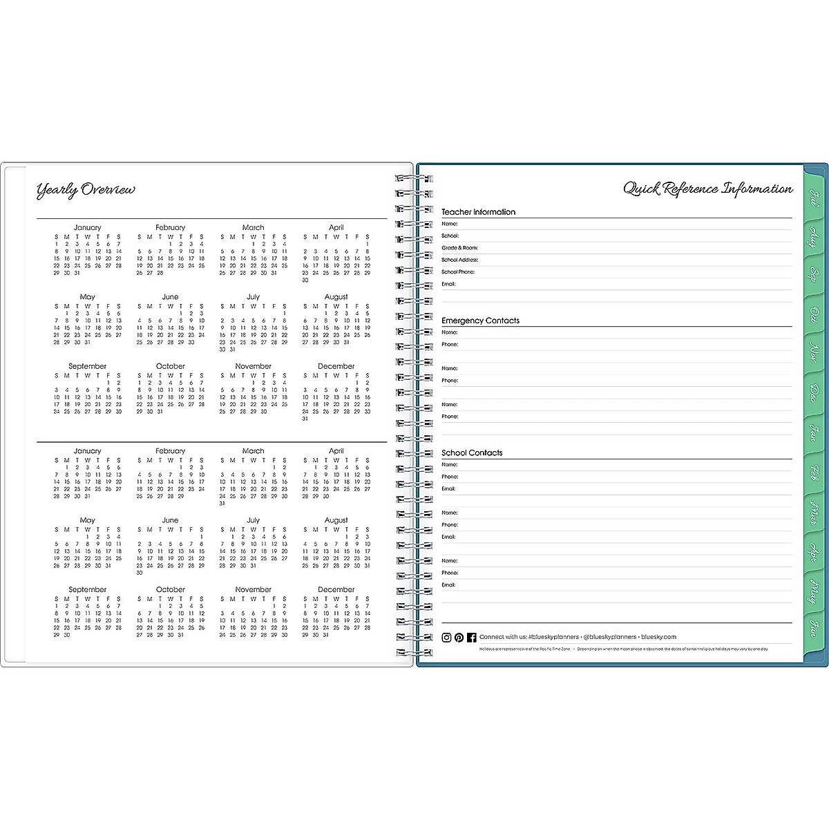 Blue Sky 2023-2024 Academic Year Teacher Weekly and Monthly Lesson Planner, 8.5" x 11", Flexible Cover, Wirebound, Ditsy Dapple Light (132002-A24)