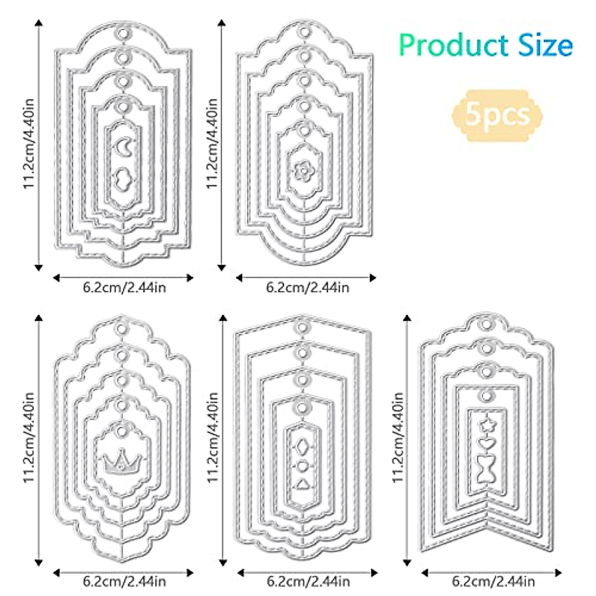 5 Set 36pcs Carbon Steel Embossing Template Die Bookmark Metal Cutting Die Cuts Embossing Stencils Metal Stencils Scrapbooking Tool Thin Banner Cutting Die for Card Scrapbooking DIY