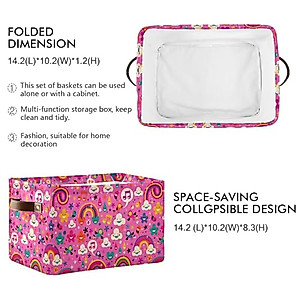 Cute Pink Rainbows Clouds Storage Basket Bins Foldable Decorative Storage Box Laundry Hamper Baskte Storage for Playroom Living Bed Room Office Clothes Nursery,2 pcs
