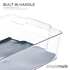 Clear Refrigerator Organizer Bins - 2 Pack Large Sized (8.25" x 12.5") Clear Bins for Fridge with Liners, Containers for Fridge and Freezer, Multipurpose Storage for Kitchen, Office, Bathroom (Blue)