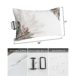 Recliner Head Pillow Ledge Loungers Chair Pillows with Insert Colorful Feather Lumbar Pillow with Adjustable Strap Outdoor Waterproof Patio Pillows for Couch Beach Pool Office Chair, 2 PCS