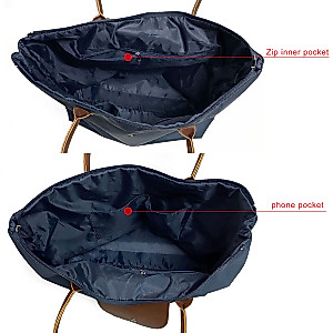 Tote Top Handle Bag,Lightweight Packable Stylish Handbag Foldable Zipper Travel shoulder Bag for Women -Navy