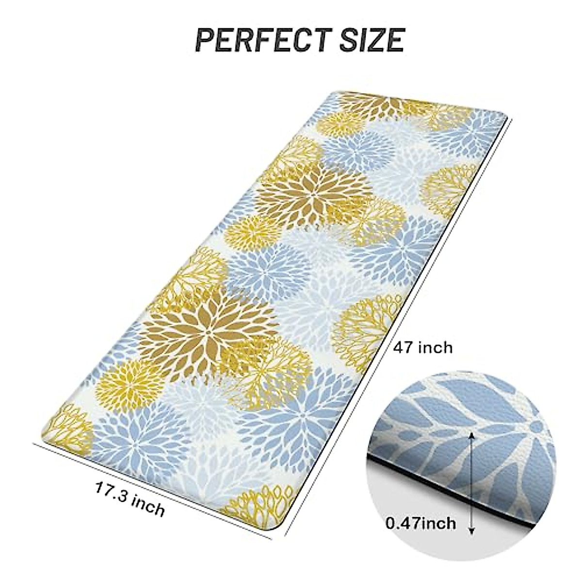 FYATHM Kitchen Mats for Floor Anti Fatigue Mats for Kitchen Floor Floral Kitchen Rugs Cushioned Non Slip Memory Foam Waterproof Mats for Sink Office Bedroom Blue Yellow