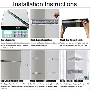 Mirrored Floating Conner Shelf, Silver Mirror Crushed Diamond Decorative Wall Shelf for Home Decoration Crystal Diamond Wall Art Decor Accent Piece Showcase 16.1" L×16.1" W×4.3" H, Set of 2