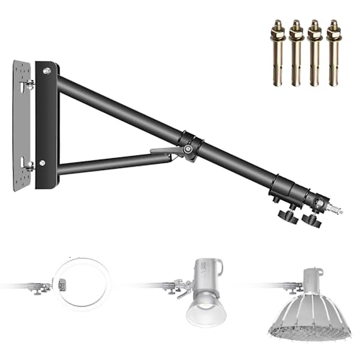 Neewer Triangle Wall Mount Arm for Photography Studio Strobe Monolight Softboxes Umbrellas Reflectors Flexible Rotation 180 Degrees Maximum Length 180 cm (Black)