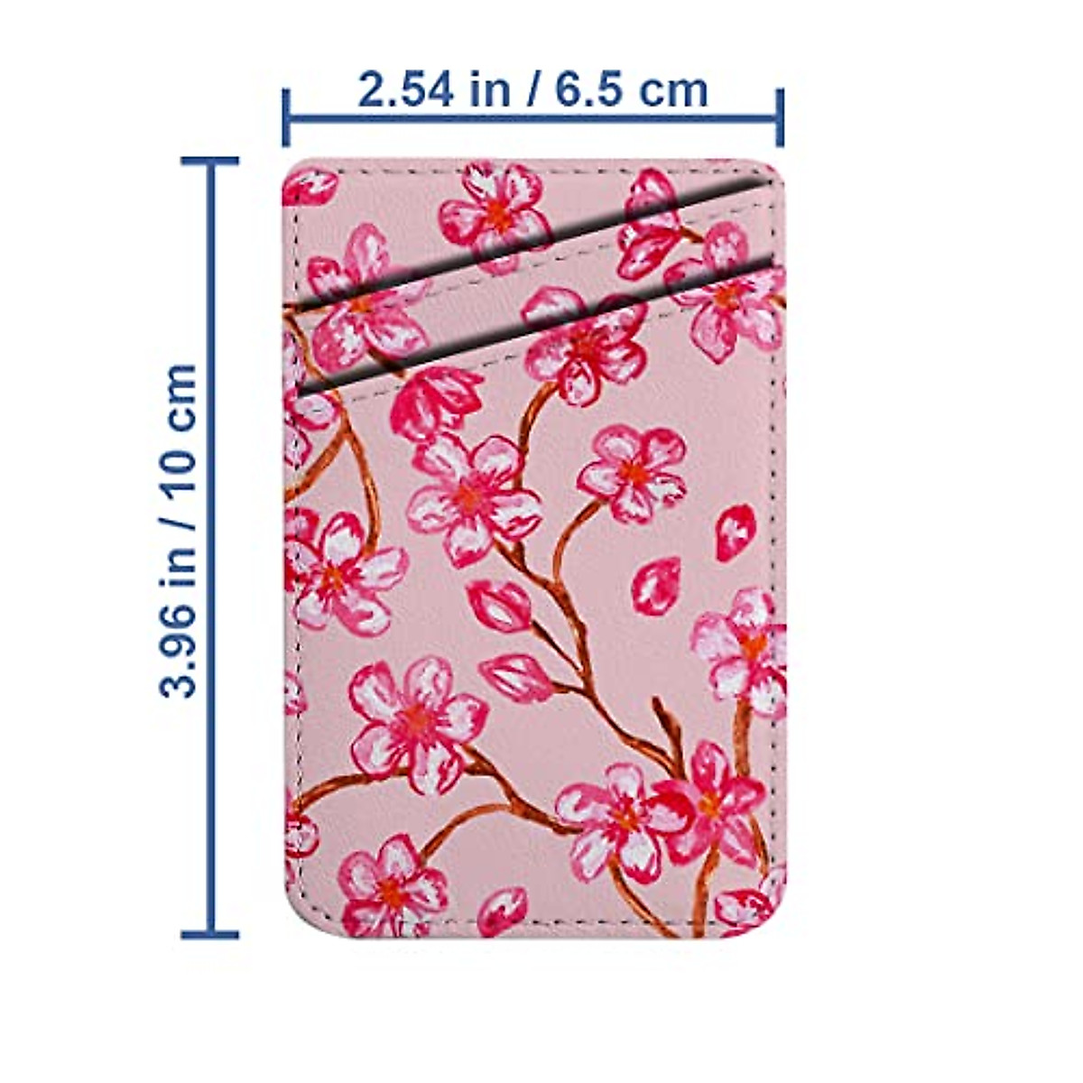 Diascia Pack of 2 - Cellphone Stick on Leather Cardholder ( Cherry Blossom Watercolor Painting Pattern Pattern ) ID Credit Card Pouch Wallet Pocket Sleeve