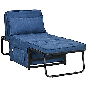 HOMCOM Ottoman Sofa Bed, 4 in 1 Multi-Function Button Tufted Folding Sleeper Chair Bed with Adjustable Backrest, Pillow, Side Pocket for Home Office, Bedroom, Living Room, Blue