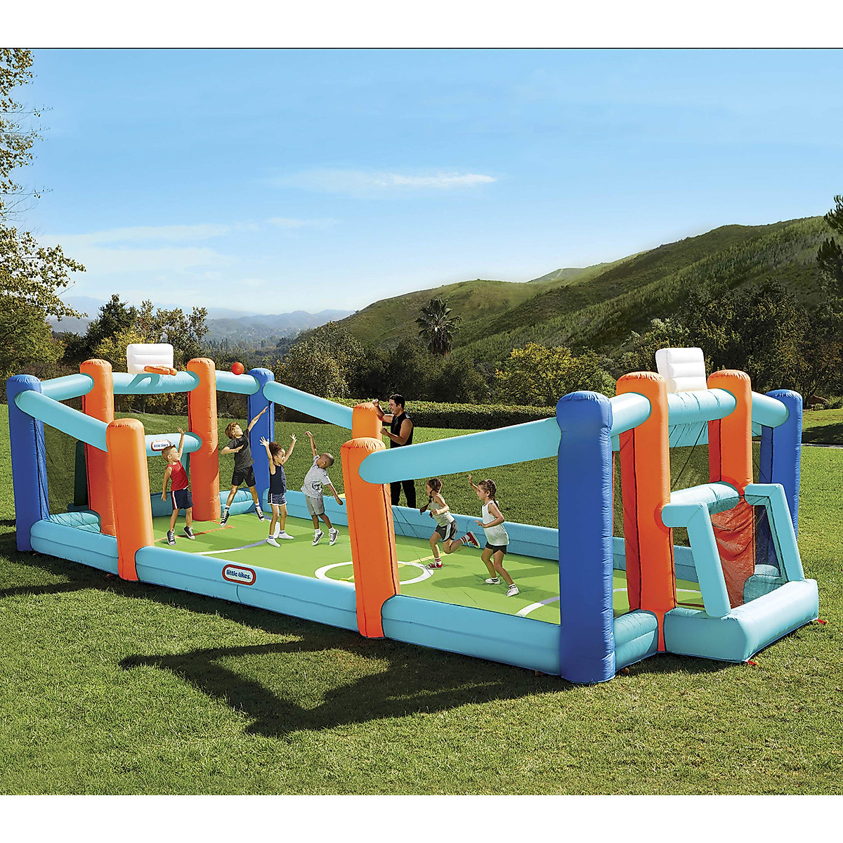 Little Tikes Huge Inflatable Backyard Soccer & Basketball Court for Multiple Kids, Blower with GFCI Plug
