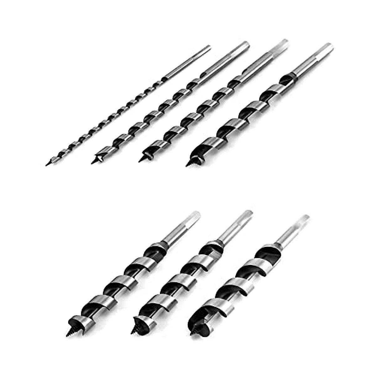 QWORK Auger Drill Bit Set, 7 Piece Set 9" Auger Bit Set Hardened Alloy Steel Ship Auger Bit Creates Deep Clean Hole Precise Drilling for Wood Drilling 1/4", 3/8", 1/2", 5/8", 3/4", 7/8",1"