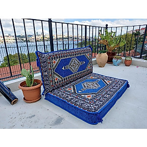 Loveseats, Sectional Sofa, Arabic Sofa Floor Seating Set, Pallet Sofa, Floor Cushions, Turkish Floor Sofa, Arabic Majlis, Kilim Rug Design (Blue)