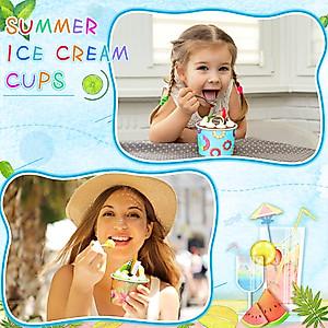 Nuenen 300 Pcs 8 oz Ice Cream Cups Disposable Ice Cream Bowls Paper Ice Cream Cup Bulk Summer Ice Cream Sundae Bowls Ice Cream Cup Bar Supplies for Sundae Snack Luau Party(Tropical)